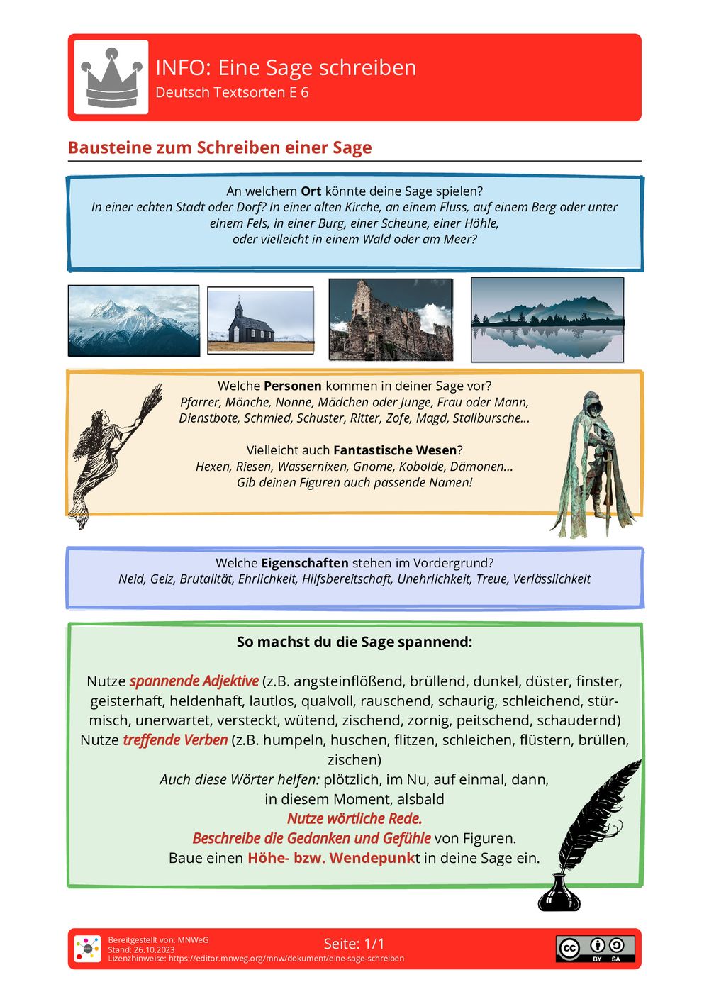 Arbeitsblatt - Eine Sage schreiben - Deutsch - Textsorten - mnweg.org