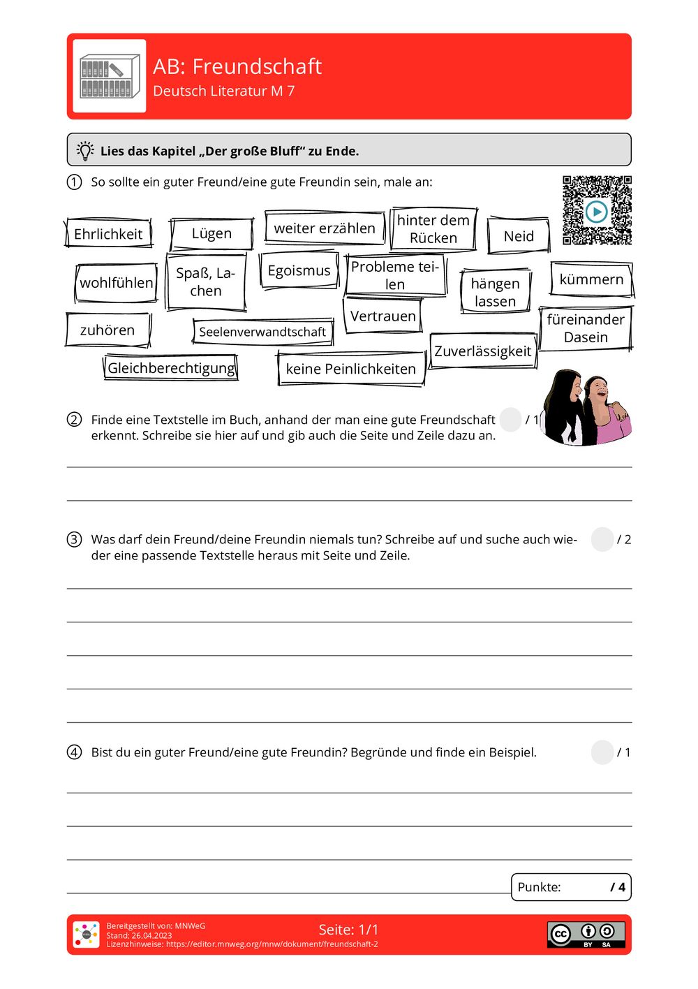 Arbeitsblatt - Freundschaft - Deutsch - Literatur - mnweg.org