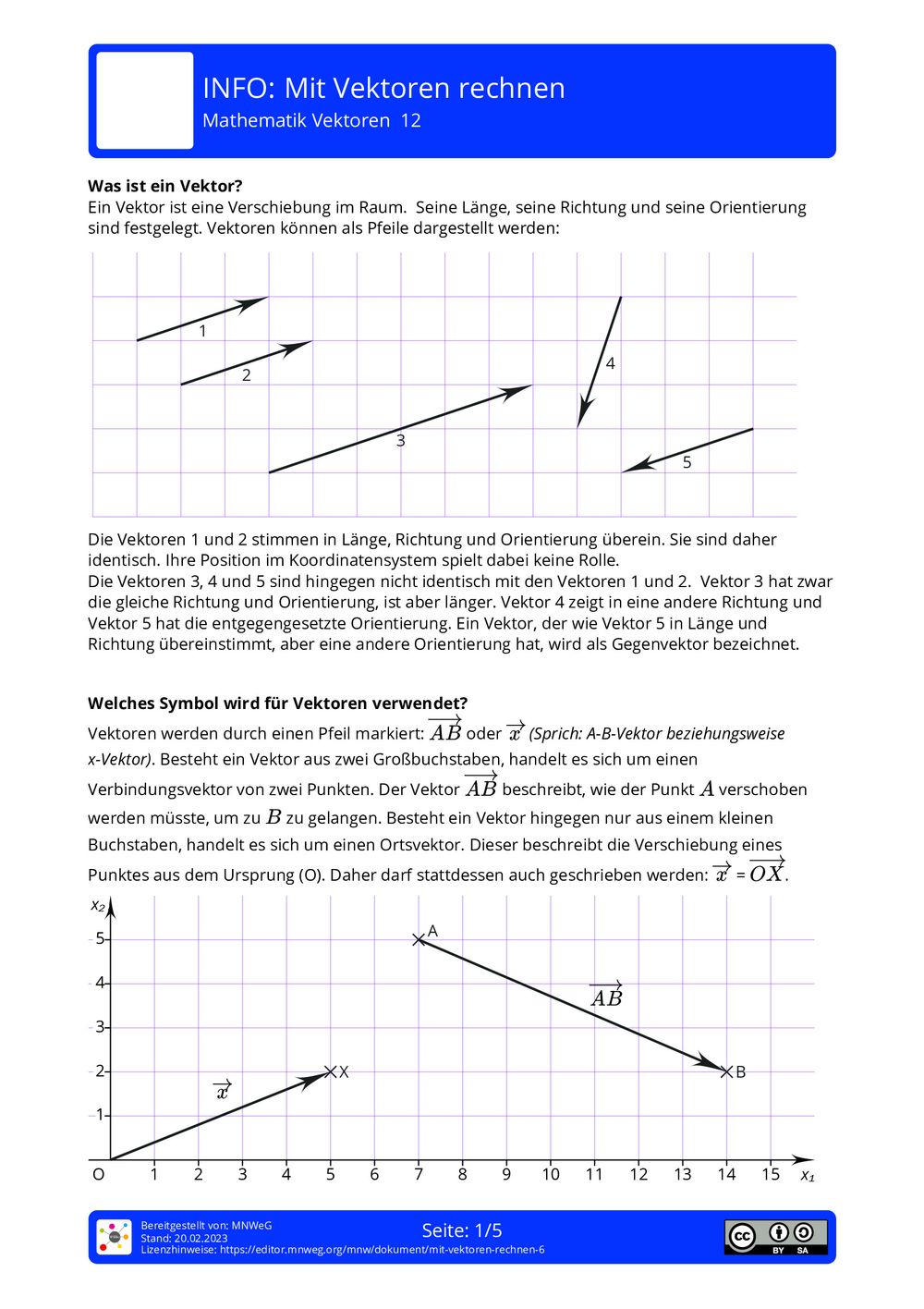 Arbeitsblatt - Mit Vektoren rechnen - Mathematik - Vektoren - mnweg.org