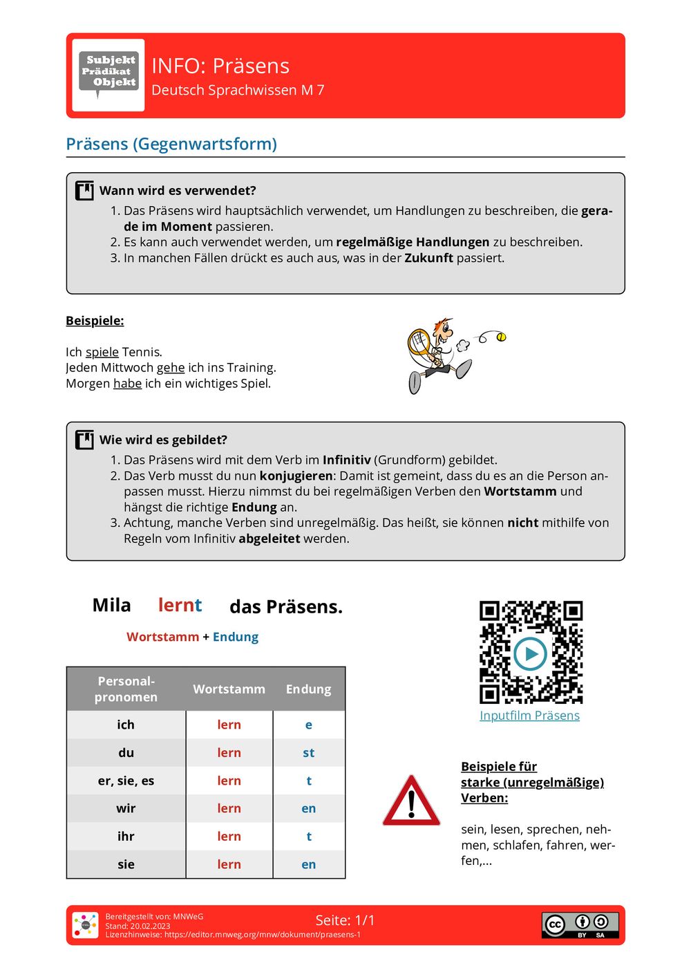 Arbeitsblatt - Präsens - Deutsch - Sprachwissen - mnweg.org