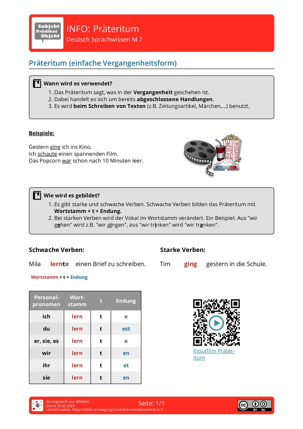 Arbeitsblatt - Präteritum - Deutsch - Sprachwissen - mnweg.org