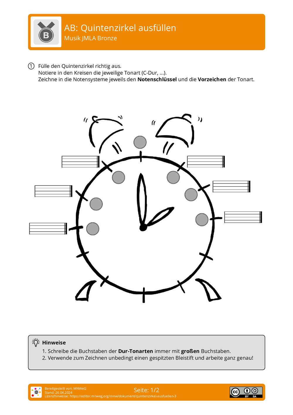 Arbeitsblatt - Quintenzirkel ausfüllen - Musik - JMLA Bronze - mnweg.org