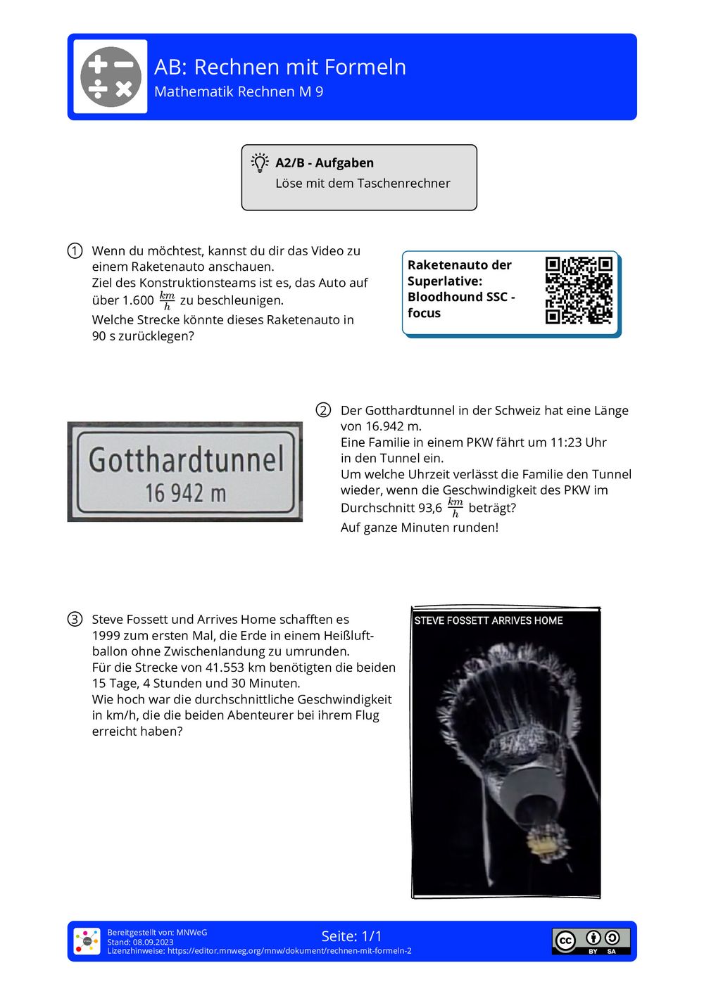 Arbeitsblatt - Rechnen mit Formeln - Mathematik - Rechnen - mnweg.org