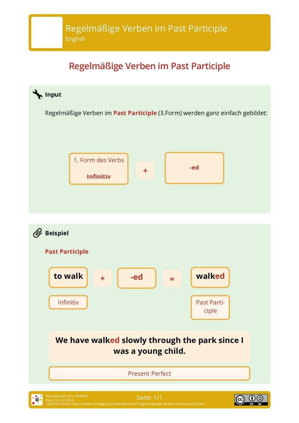 Arbeitsblatt - Regelmäßige Verben im Past Participle - English - mnweg.org