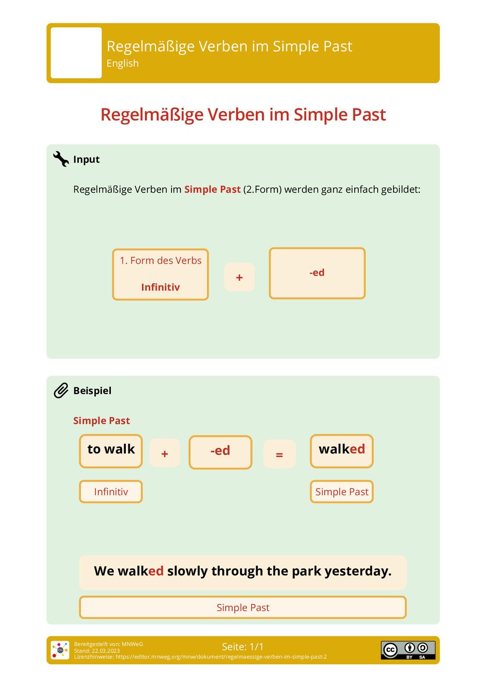 Arbeitsblatt - Regelmäßige Verben im Simple Past - English - mnweg.org