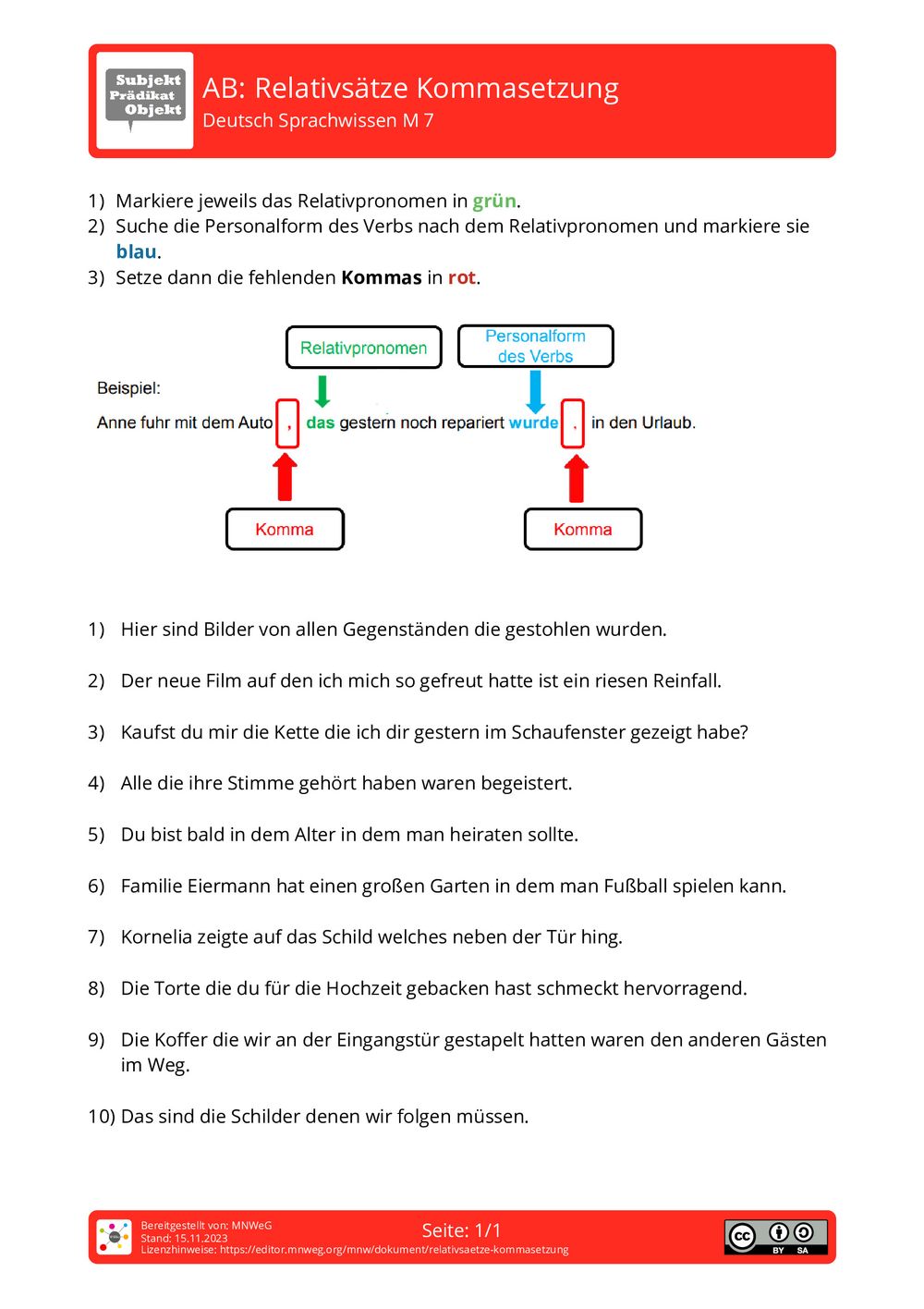 Arbeitsblatt - Relativsätze Kommasetzung - Deutsch - Sprachwissen ...