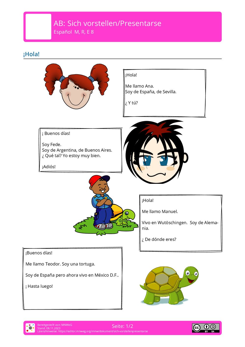 Arbeitsblatt - Sich vorstellen/Presentarse - Español - mnweg.org