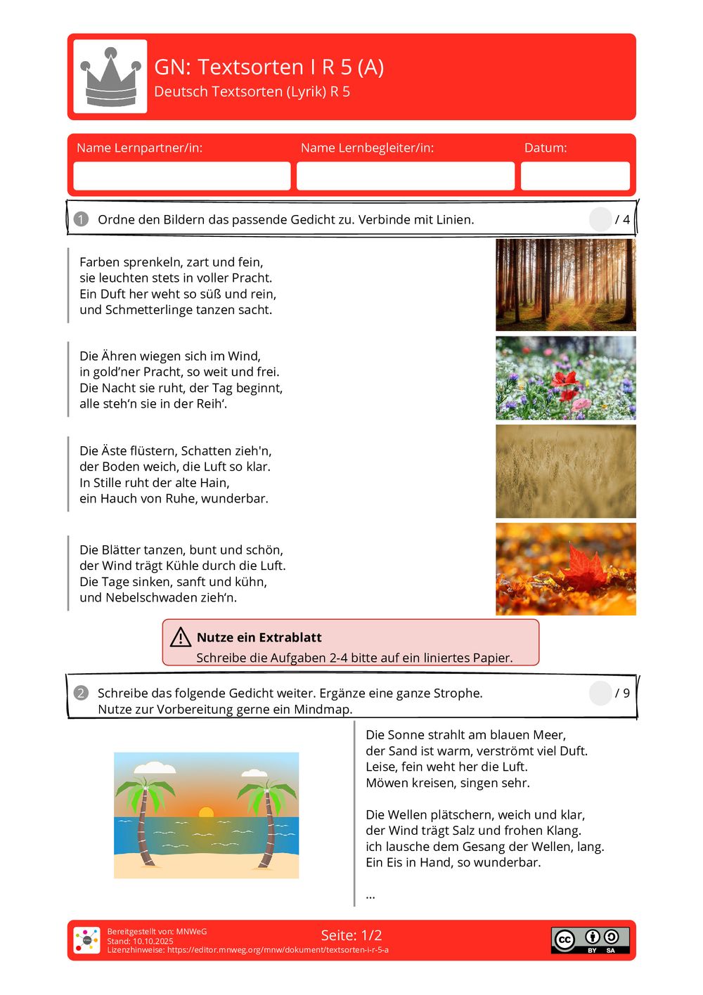 Arbeitsblatt - Textsorten I R 5 (A) - Deutsch - Textsorten (Lyrik ...