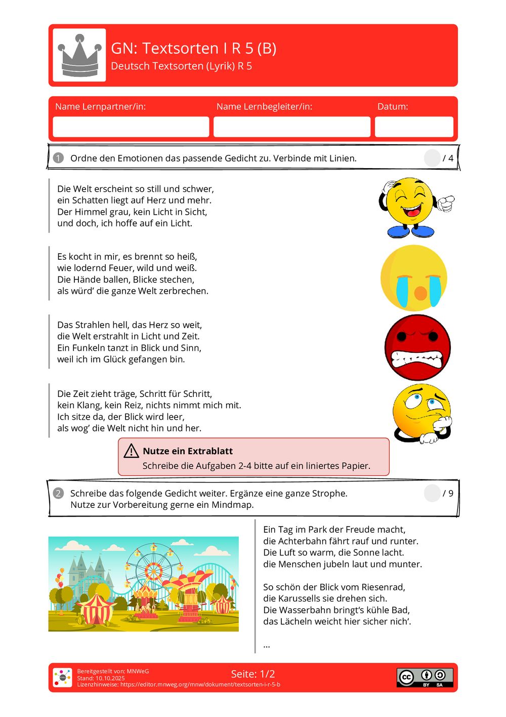 Arbeitsblatt - Textsorten I R 5 (B) - Deutsch - Textsorten (Lyrik ...