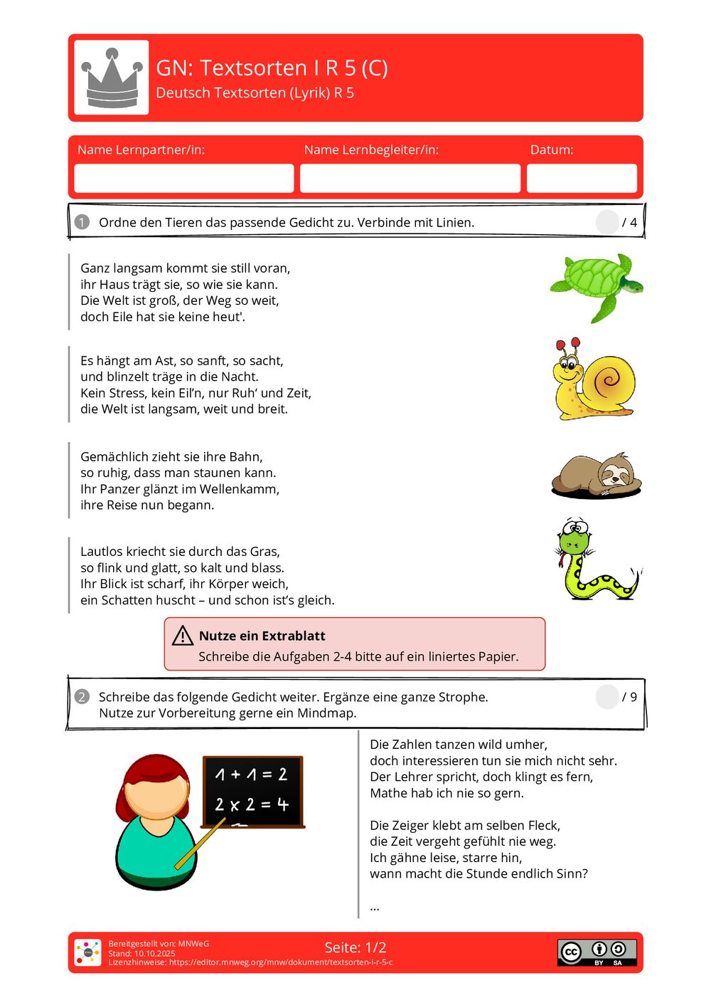 Arbeitsblatt - Textsorten I R 5 (C) - Deutsch - Textsorten (Lyrik ...