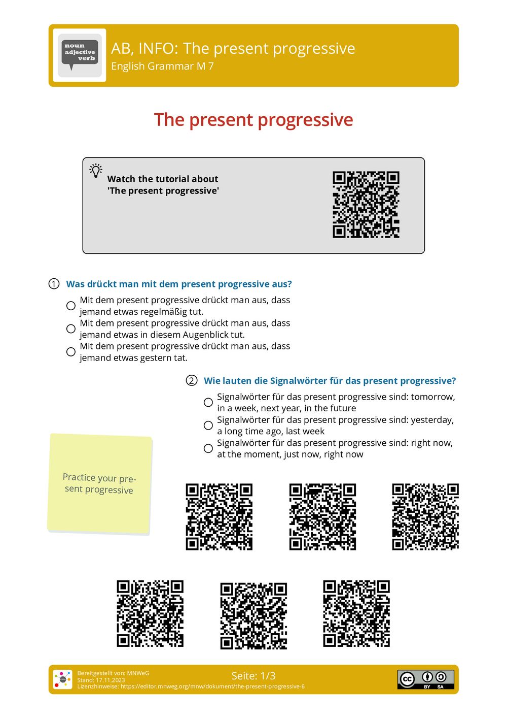 Arbeitsblatt - The present progressive - English - Grammar - mnweg.org