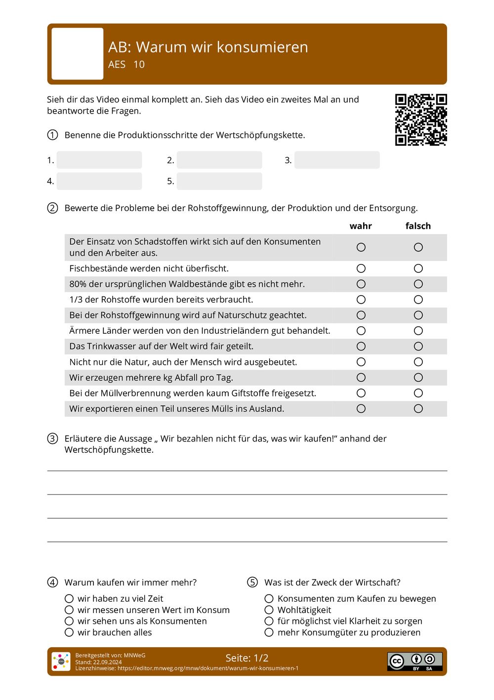 Arbeitsblatt - Warum wir konsumieren - AES - mnweg.org