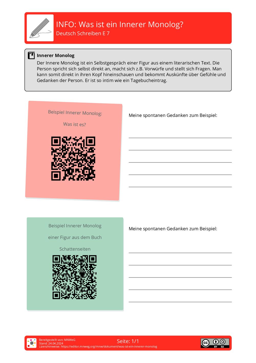 Arbeitsblatt - Was ist ein Innerer Monolog? - Deutsch - Schreiben ...