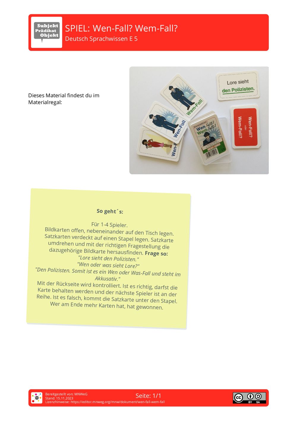 Arbeitsblatt - Wen-Fall? Wem-Fall? - Deutsch - Sprachwissen - mnweg.org