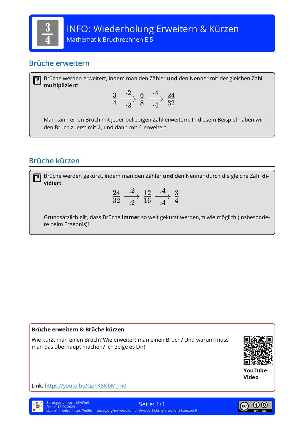 Arbeitsblatt - Wiederholung Erweitern & Kürzen - Mathematik ...