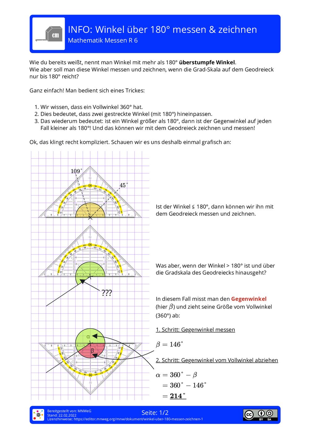 Arbeitsblatt - Winkel über 180° messen & zeichnen - Mathematik - Messen ...