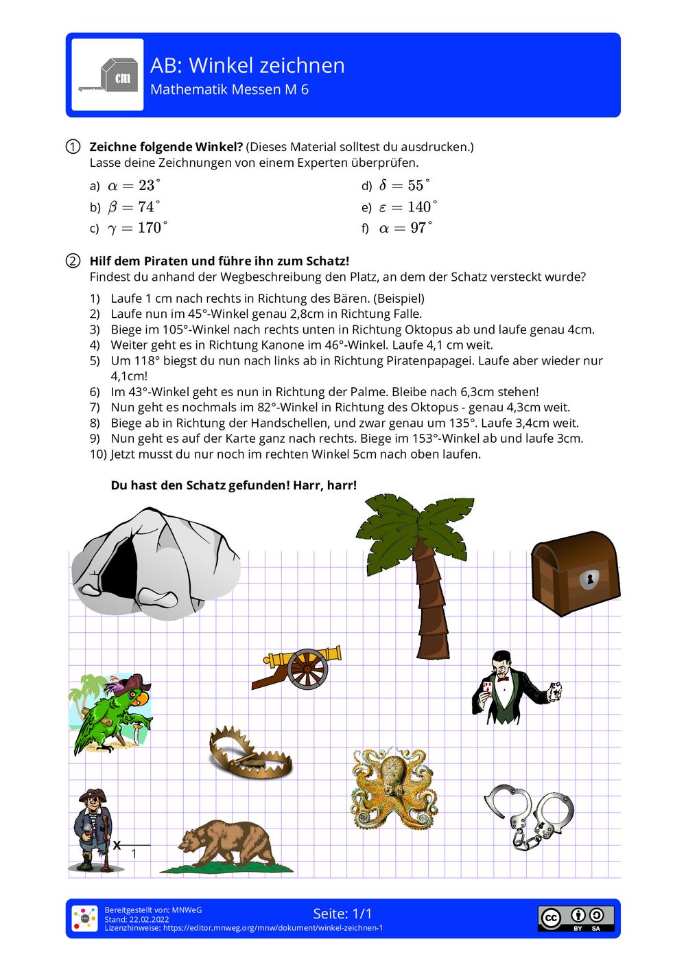 Arbeitsblatt - Winkel zeichnen - Mathematik - Messen - mnweg.org