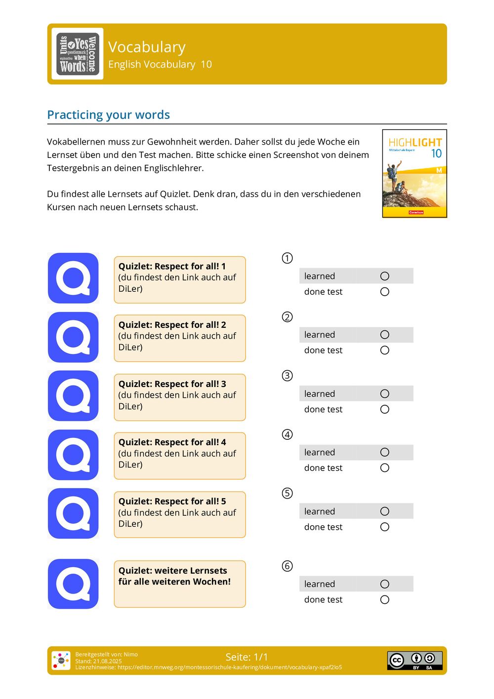 Arbeitsblatt - Vocabulary - English - Vocabulary - mnweg.org