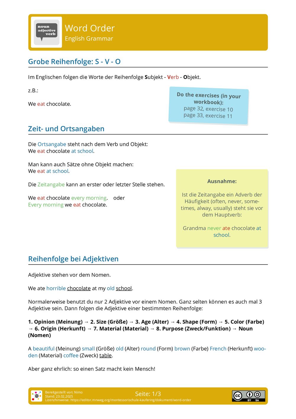 Arbeitsblatt - Word Order - English - Grammar - mnweg.org