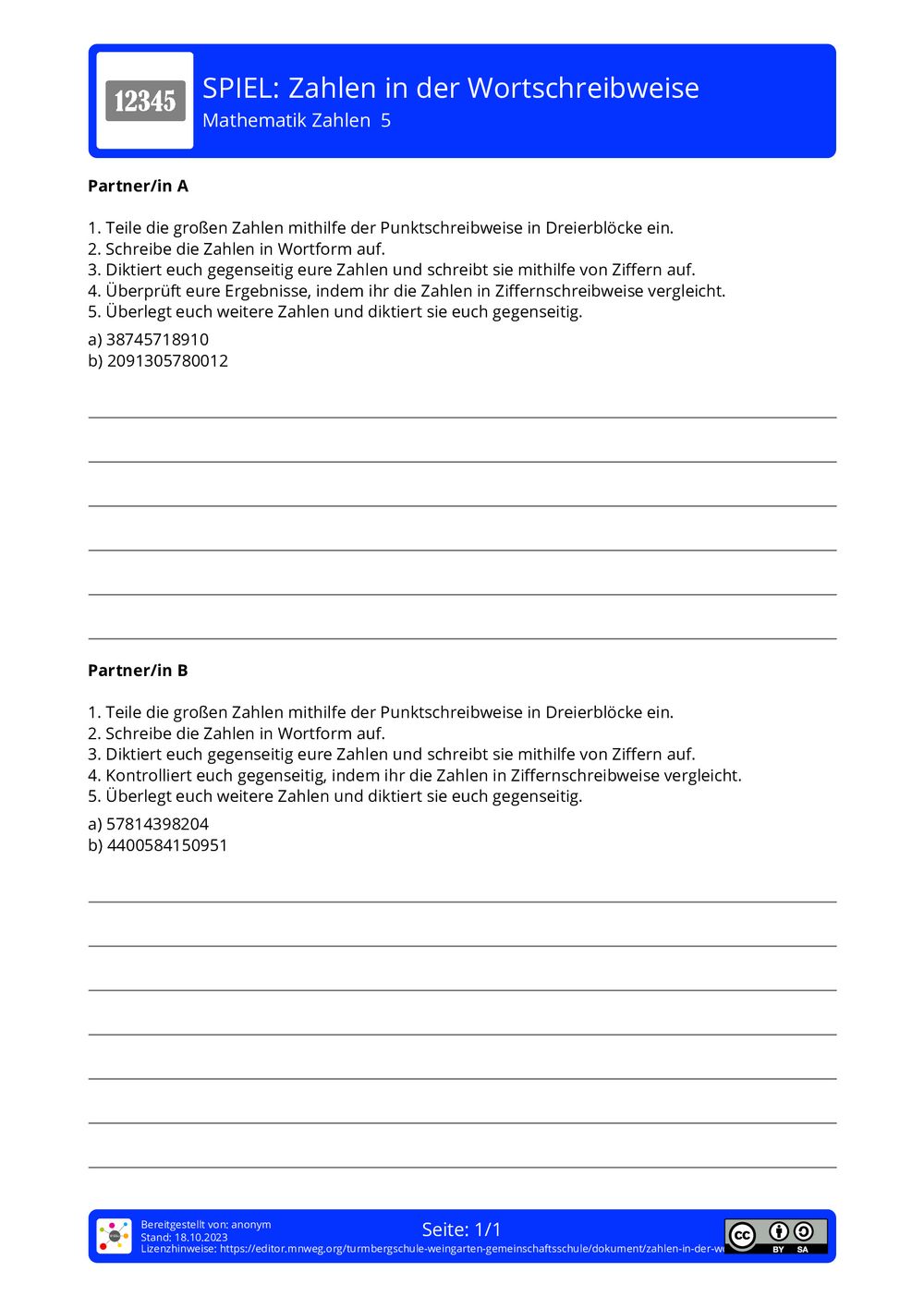 Arbeitsblatt - Zahlen in der Wortschreibweise - Mathematik - Zahlen ... Arbeitsblatt - Zahlen in der Wortschreibweise - Mathematik - Zahlen ...